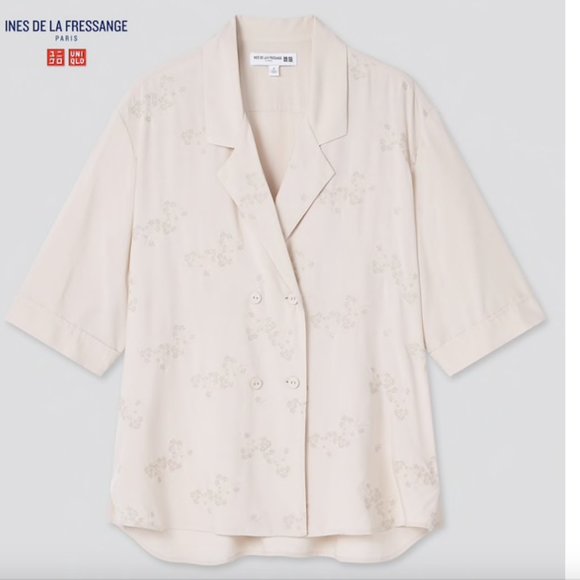 Uniqlo | Tops | Uniqlo X Ines De La Fressange Oversized Open Collar Half Sleeve Embroidered Top ...
